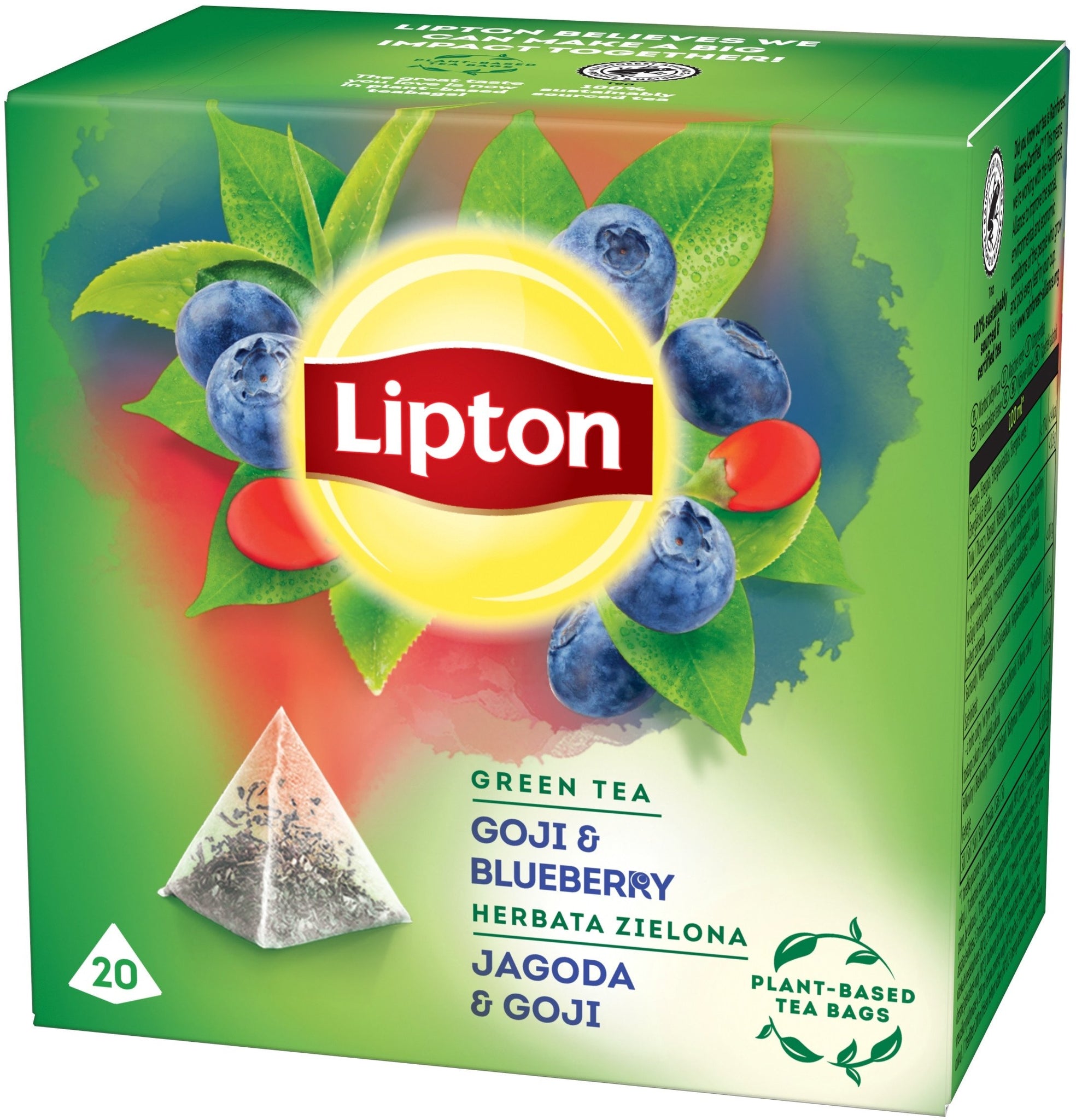 Tēja zaļā ar melleņu un godžī ogu garšu 20gb, Lipton (mērvienība: gb ...